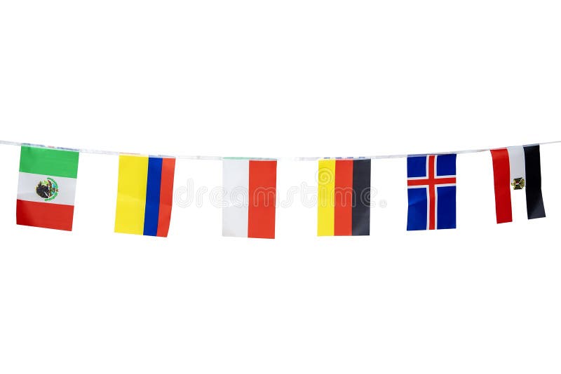 Triangle Flags of Various Countries Hanging on the Rope Stock Photo ...