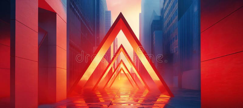 Triangle Frame with Business Building Background, Pyramid Stock ...