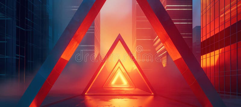 Triangle Frame with Business Building Background, Pyramid Stock ...