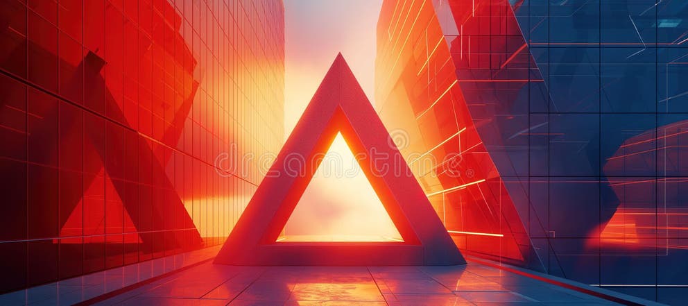 Triangle Frame with Business Building Background, Pyramid Stock ...