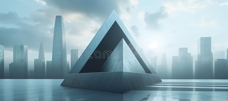 Triangle Frame with Business Building Background, Pyramid Stock ...