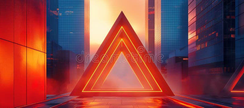 Triangle Frame with Business Building Background, Pyramid Stock ...