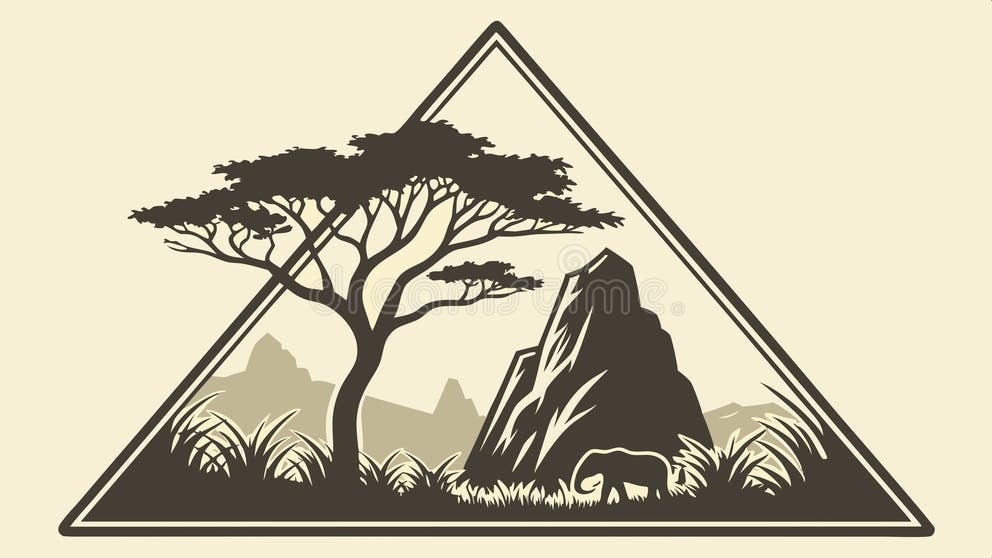 Triangle Frame Encasing Savanna Landscape with Tree Vector Illustration ...