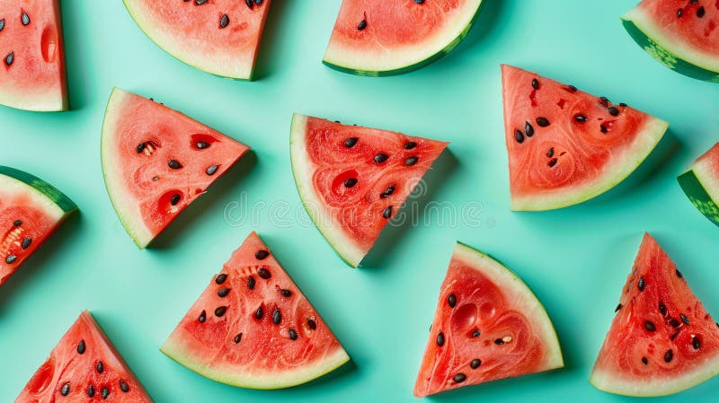 Triangle Fresh Slices of Watermelon As a Texture Background. Aqua Green ...