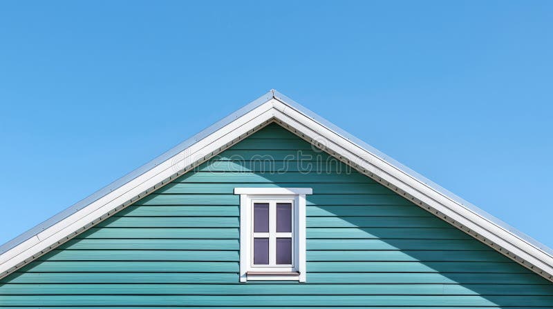Triangle House Top with a Window Under the Blue Sky Background. Blue ...
