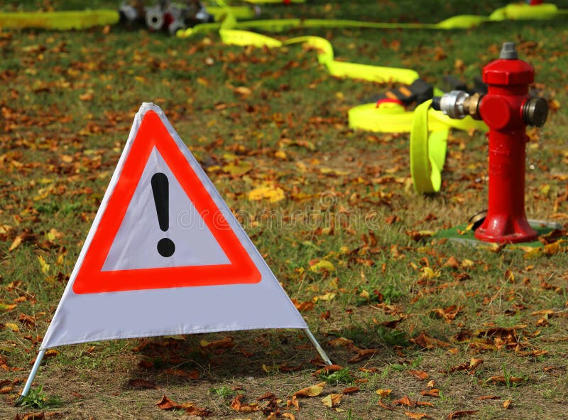 Triangle with Large Exclamation Mark and a Fire Hydrant Stock Image ...