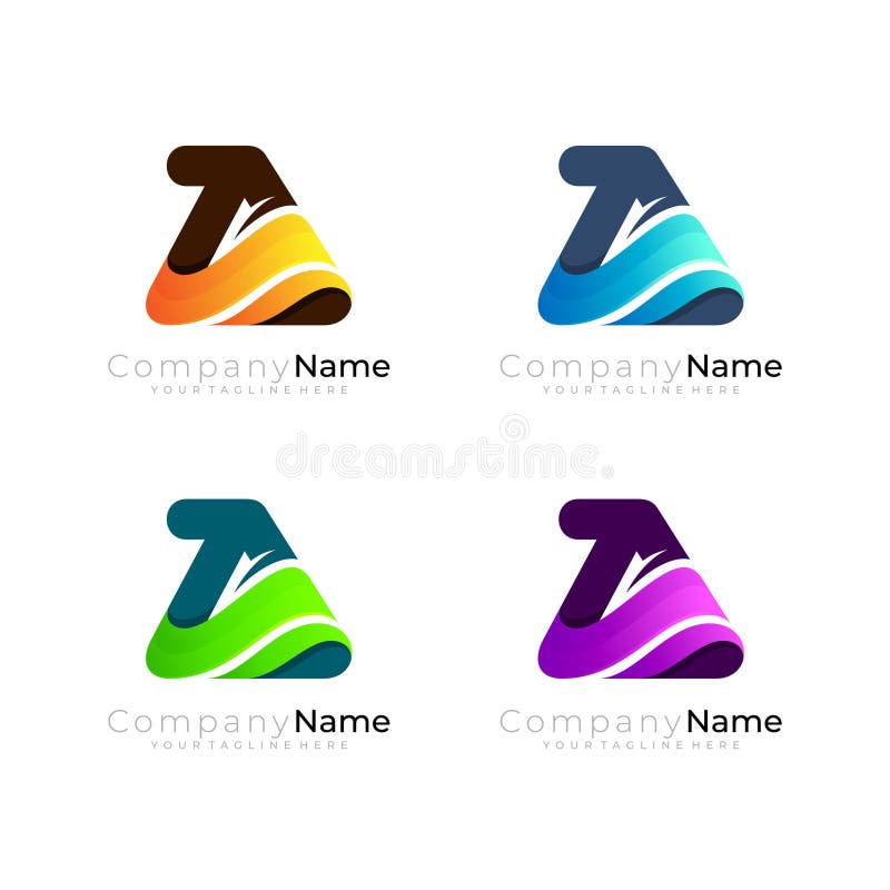 Triangle Logo with Wave Design Combination, Set Logos Stock Vector ...