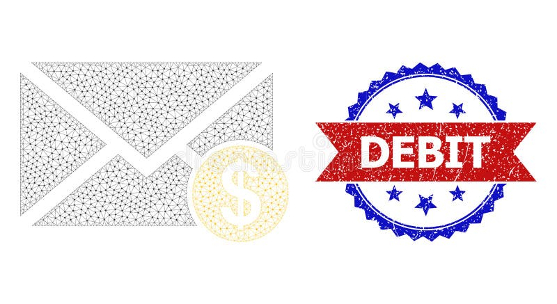 Triangle Mesh Bank Letter Icon and Grunge Bicolor Debit Stamp Stock ...
