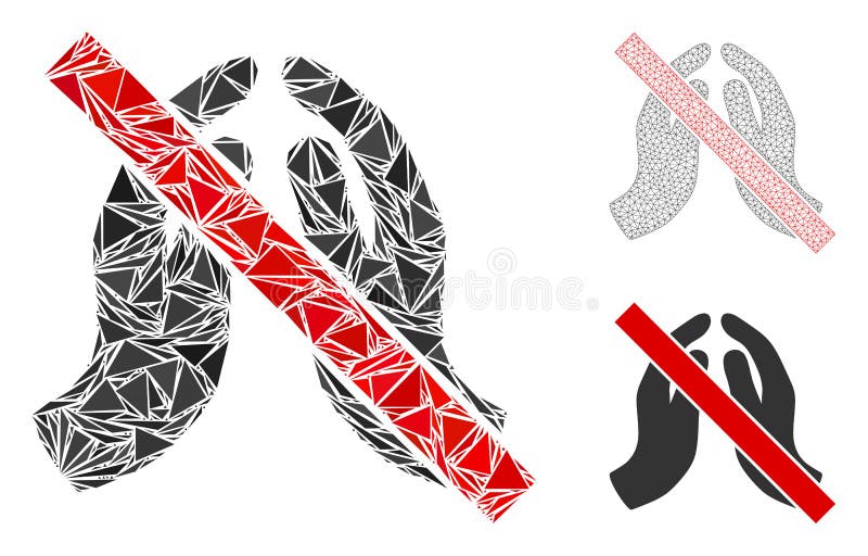 Triangle Mosaic No Praying Hands Icon and Vector Mesh Wire Frame Model ...
