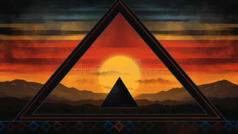 A Triangle with Mountains and a Sunset in the Background Stock ...