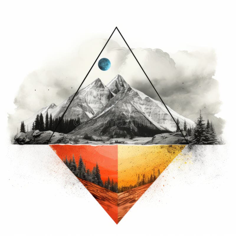 A Triangle with Mountains and Trees in it Stock Illustration ...