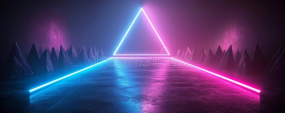 A Triangle with Neon Borders and Pyramids in a Cosmic Environment Stock ...