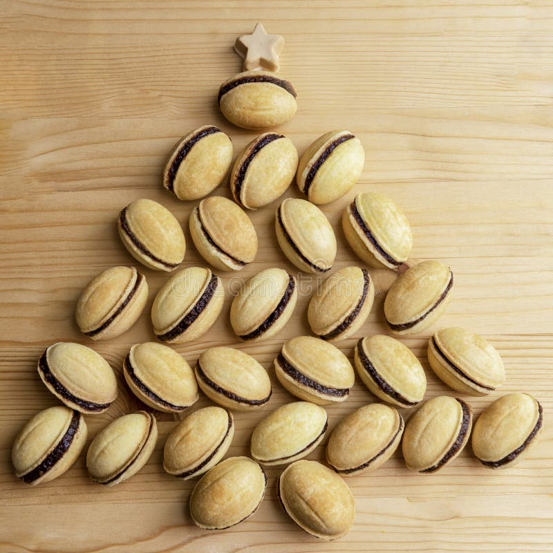 Triangle of Nuts Shape Cookies Stock Image - Image of isolated, wood ...