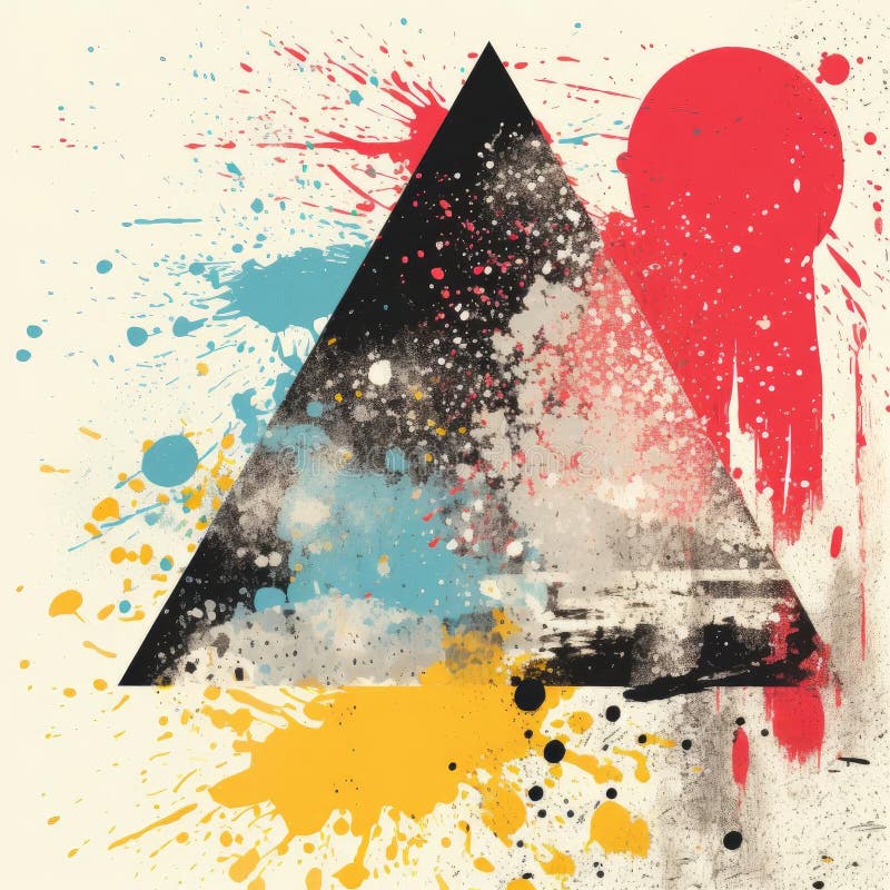 Triangle Painting with Vintage Poster Design Style and Paint Splats ...