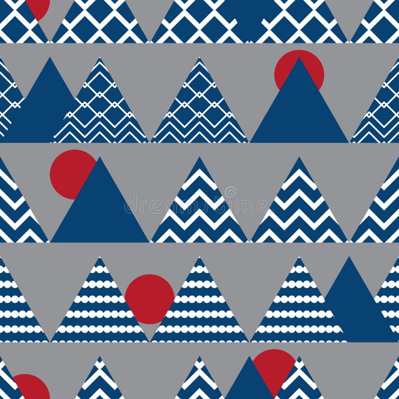 Triangle Pattern Cut Japanese Mountain Sun Horizontal Seamless Pattern ...