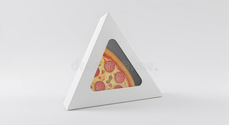 Triangle Pizza Box with Pepperoni Pizza Slice on an Isolated Light ...