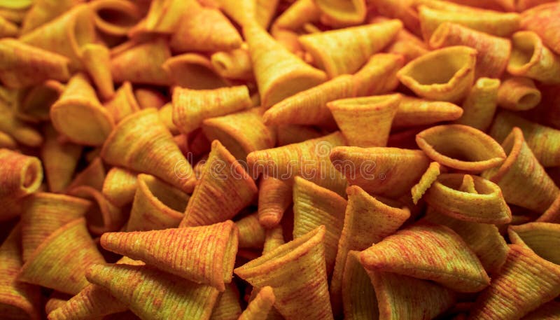 Triangle Plain Corn Cone Snacks, Corn Cone Pile. Bugles Chips, Puffs ...