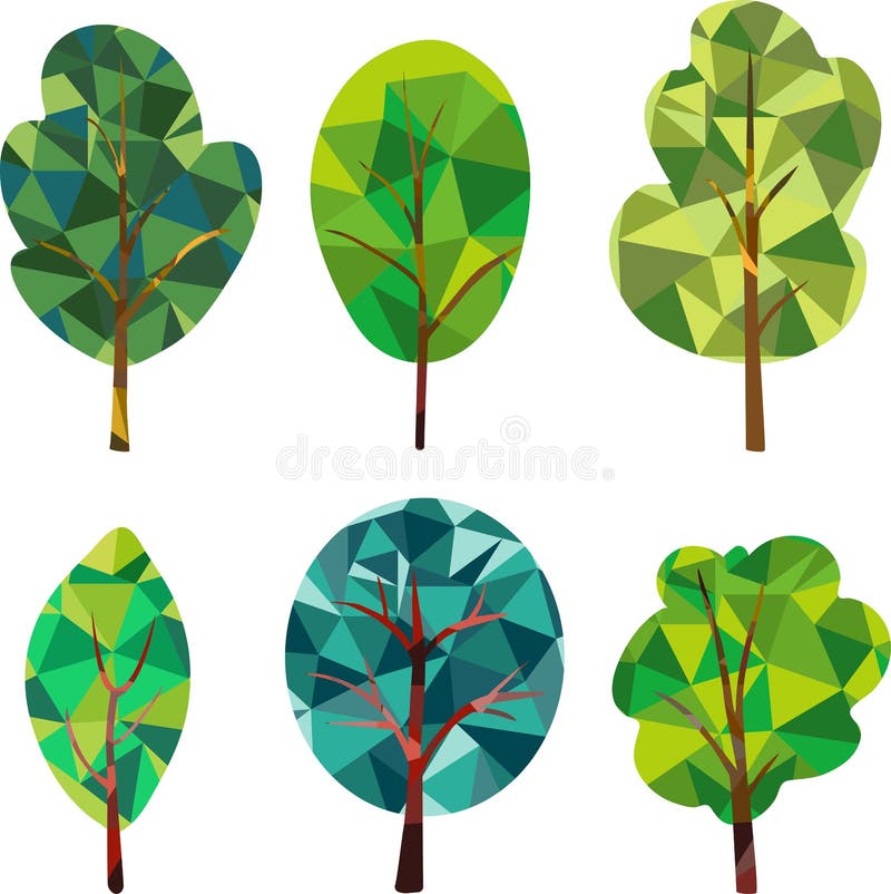 Triangle Polygonal Silhouettes of Trees Stock Vector - Illustration of ...
