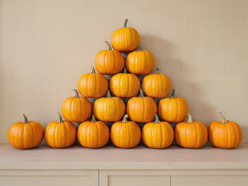Triangle of Pumpkins on Beige Wall Stock Illustration - Illustration of ...