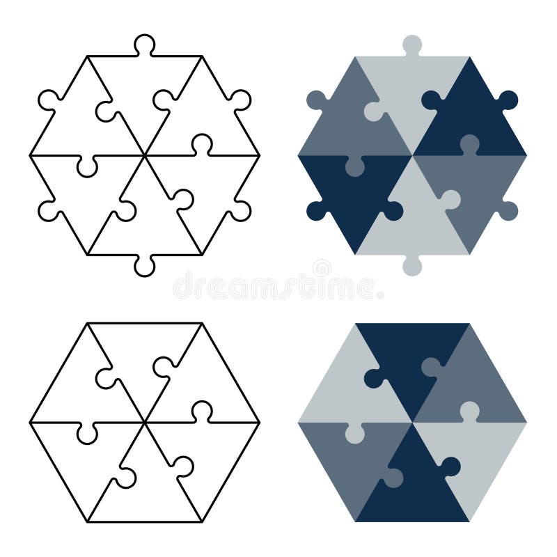 Triangle Puzzle Piece. Editable Stroke. Hexagon Made of Blue Triangular ...