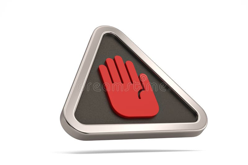 Triangle with Red Hand Symbol Isolated on White Background, 3D Render ...