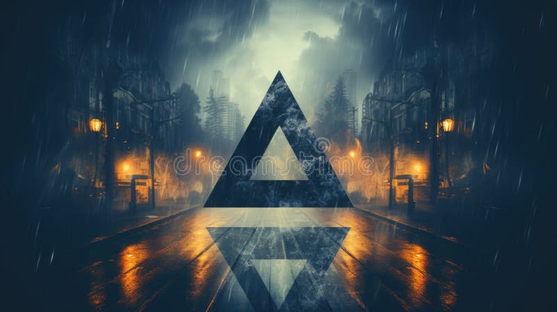 A Triangle with a Reflection on a Wet Street. Generative AI Image ...