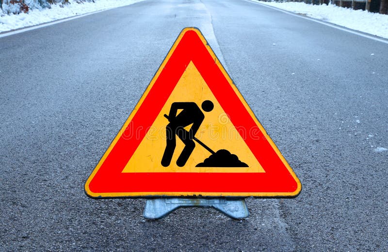Triangle Road Sign Work in Progress in the Road Stock Image - Image of ...