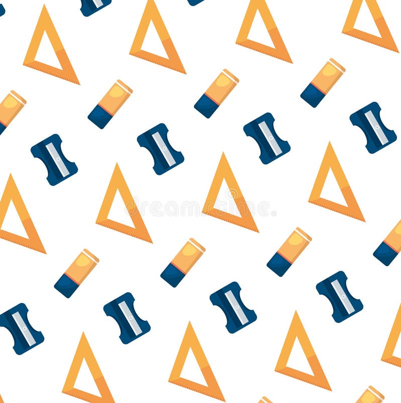 Triangle Rule with Eraser and Sharpener Pattern Stock Illustration ...