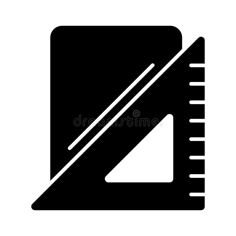 Triangle Ruler and Note Pad Vector Icon. Black and White Illustration ...