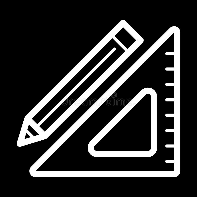 Triangle Ruler and a Pencil Vector Icon. Black and White Illustration ...