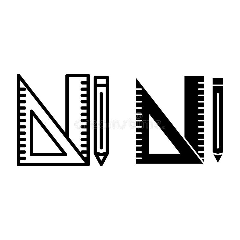 Triangle Ruler and a Pencil Vector Icon. Black and White Illustration ...