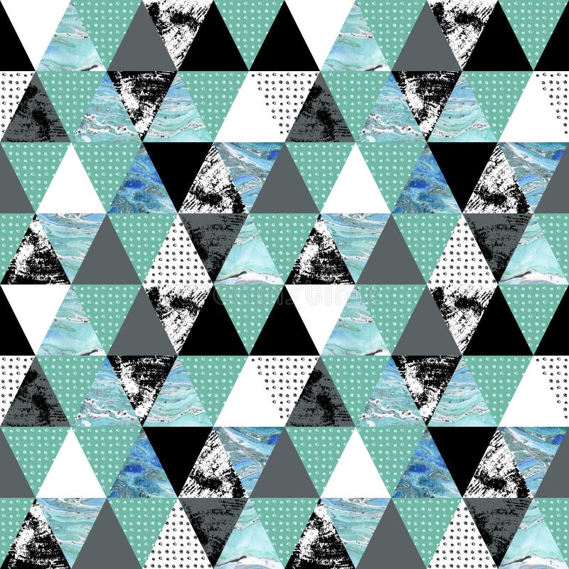 Triangle Seamless Pattern with Grunge and Watercolor Textures. Stock ...