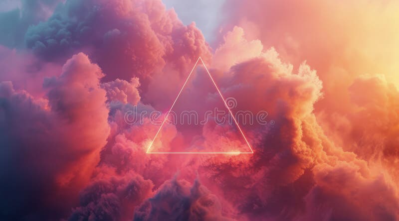 Triangle Shape Floating in Pink Clouds Stock Photo - Image of ...