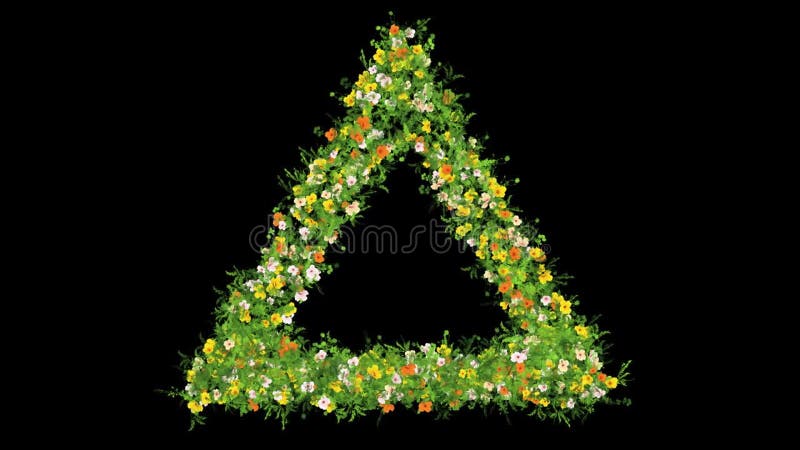 Triangle Shape with Green Grass and Colorful Flowers on Plain Black ...