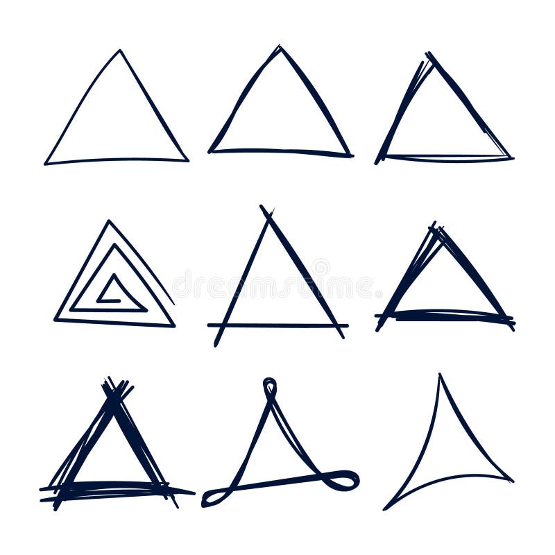 Triangle Shape Scribble Lines Set. Hand Drawn Triangle Shape Scribble ...