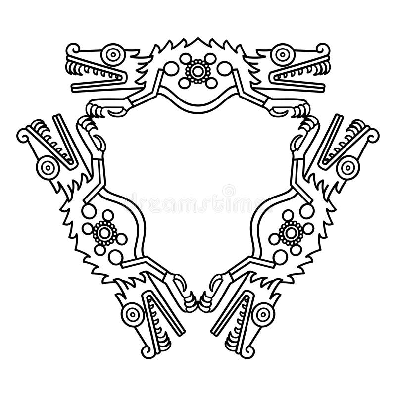 Aztec Crocodile Symbol, Cipactli, Black and White Illustration Stock ...
