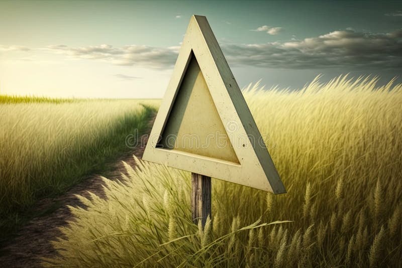 Triangle-shaped Directional Sign Post in Field of Tall Grass Stock ...