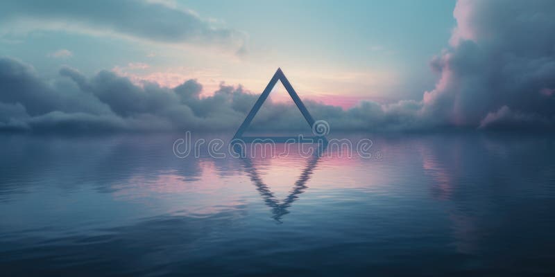 A Triangle Shaped Empty Frame Neon Cloud on Water, in the Style of ...