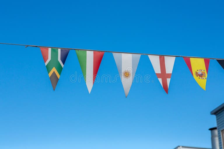 Triangle Shaped Flags Hanging on a String Stock Photo - Image of cult ...