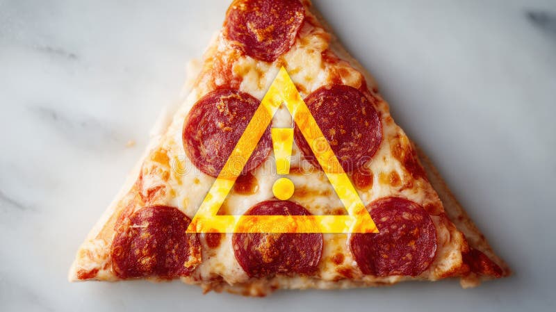 Triangle-Shaped Pizza Slice with Pepperoni and Clear Warning Symbol ...