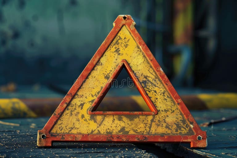 Triangle Shaped Sign on Wooden Floor, Suitable for Various Design ...