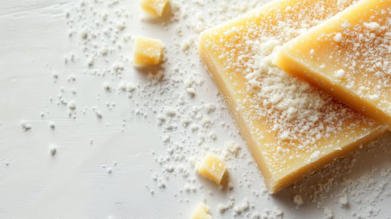 Triangle-shaped Slice of Parmesan Cheese with Grated Pieces on a Light ...