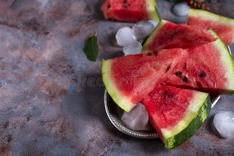 Triangle Shaped Watermelon Slices Placed Stock Image - Image of ...