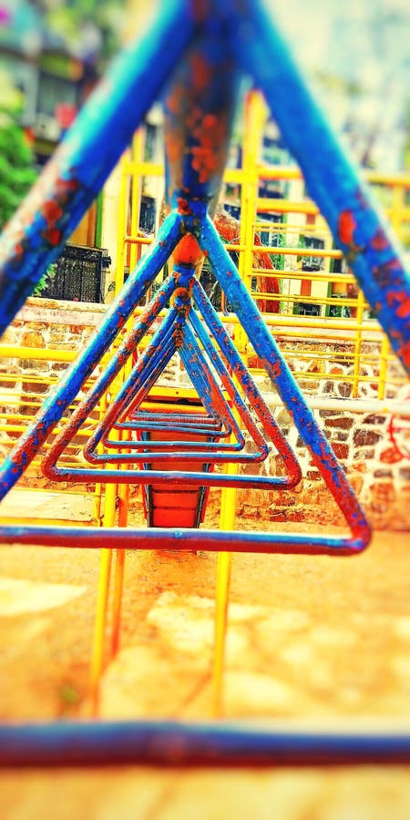 Triangle Shapes in Park Blue Red Colour Stock Photo - Image of park ...