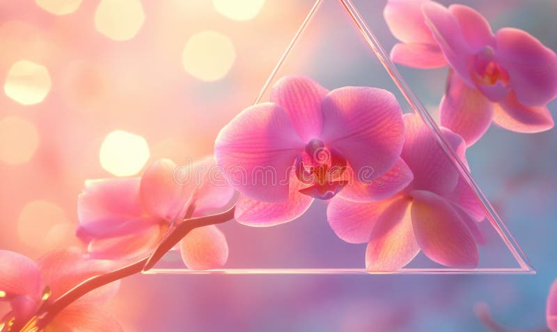 A Triangle is Shown in the Middle of a Bunch of Pink Flowers Stock ...