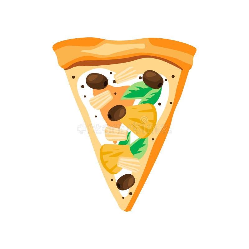 Triangle Slice of Pizza with Pineapples, Olives, Mozzarella and Leaves ...