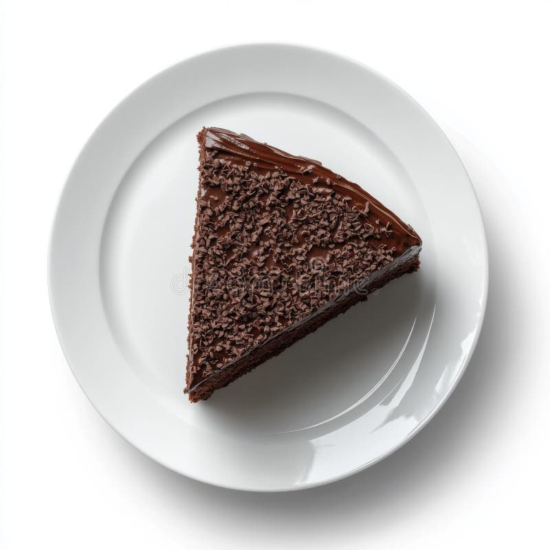 Triangle Slice of Rich Chocolate Cake on a White Plate Indoors Stock ...
