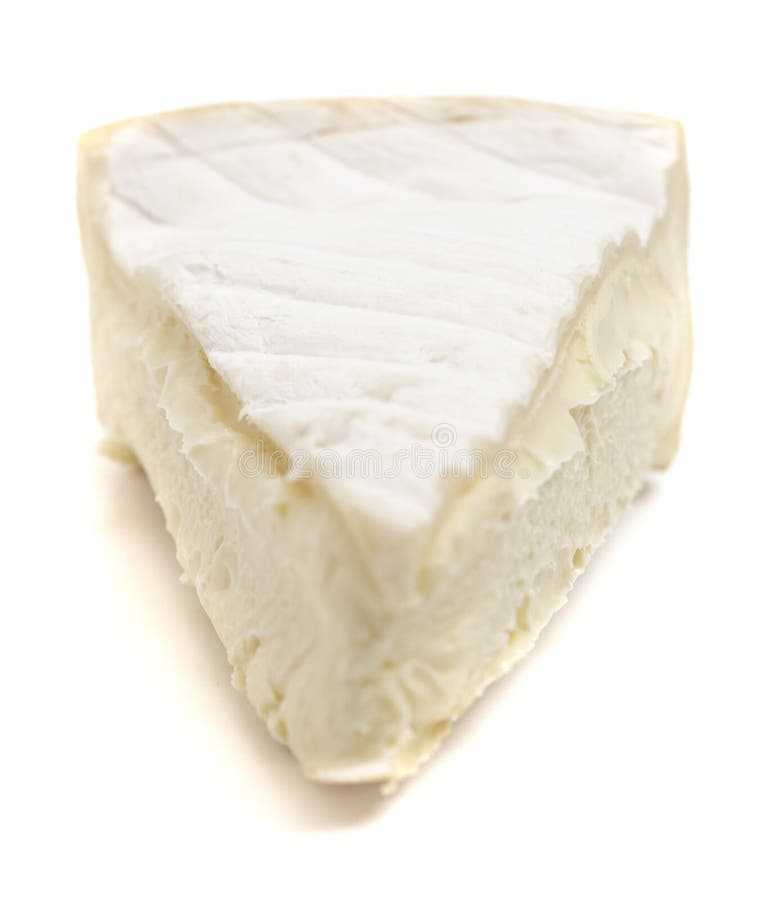Triangle Slice of a Soft White Cheese with a Rine on a White Background ...