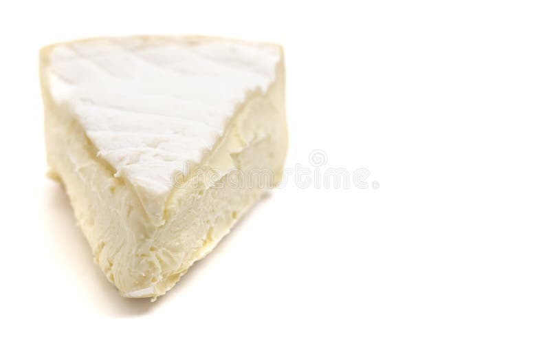 Triangle Slice of a Soft White Cheese with a Rine on a White Background ...