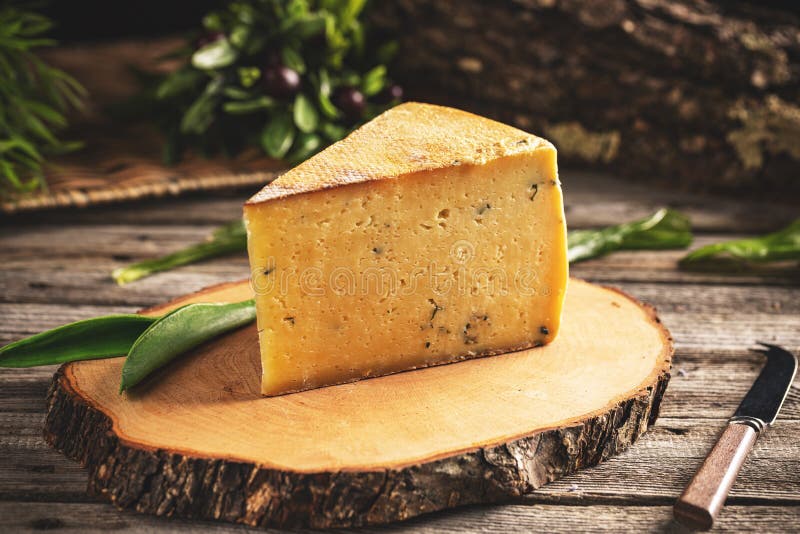 Triangle Slices of Cheese with Wild Garlic Stock Image - Image of aroma ...